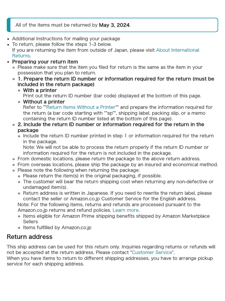 Online Return Center | PDF