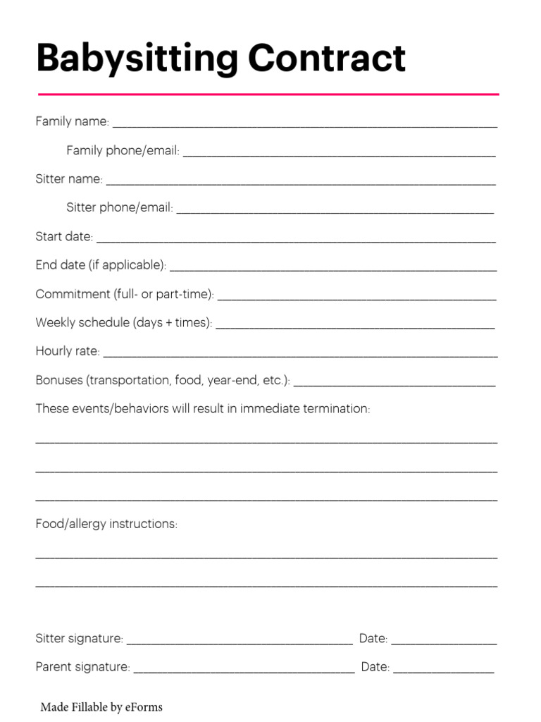 Babysitting Contract Sample 2 | PDF | Career & Growth | Law