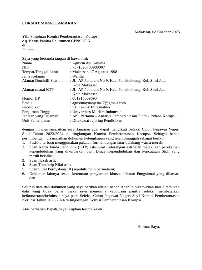 Format Surat Lamaran-1 | PDF