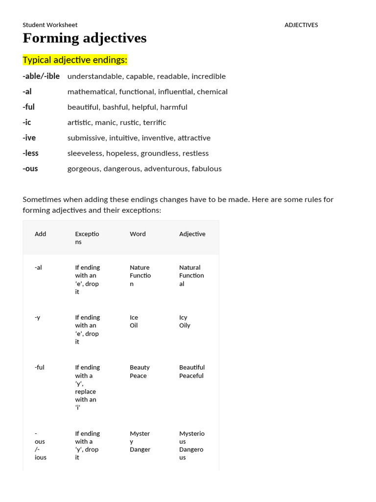 Forming adjectives | PDF | Adjective | Noun