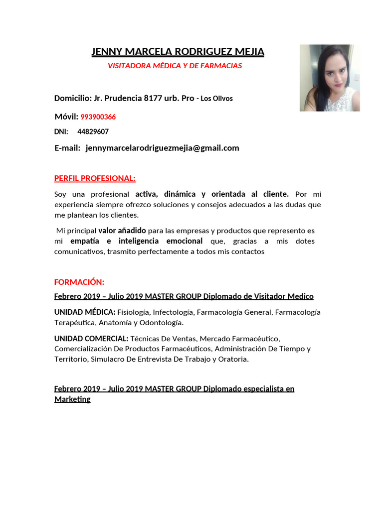 CV de Jeny Actualizado 06 de Nov. 2022 Word | PDF | Farmacéutico | Farmacia