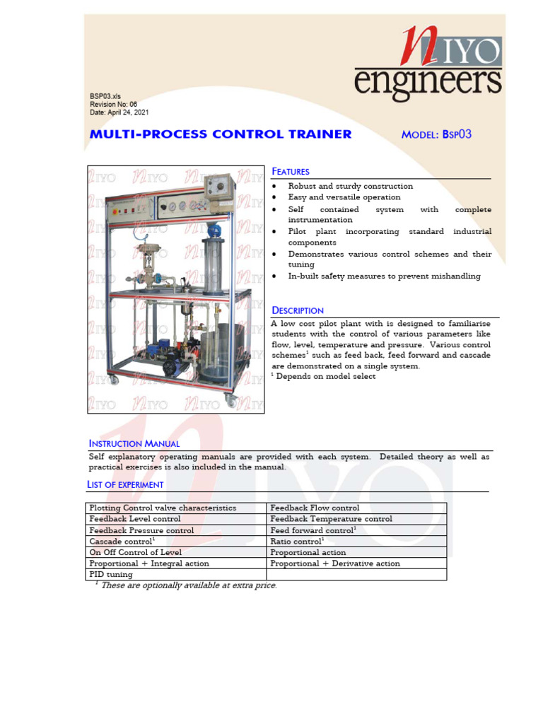 BSP03 Multi Process Control Trainer | PDF | Water Heating | Mechanical Engineering