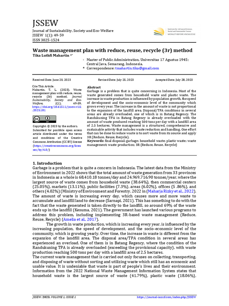 Waste Management Plan With Reduce, Reuse, Recycle (3r) Method | PDF ...