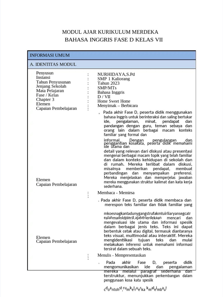 PDF Modul Ajar Chapter 3 Home Sweet Home Compress | PDF