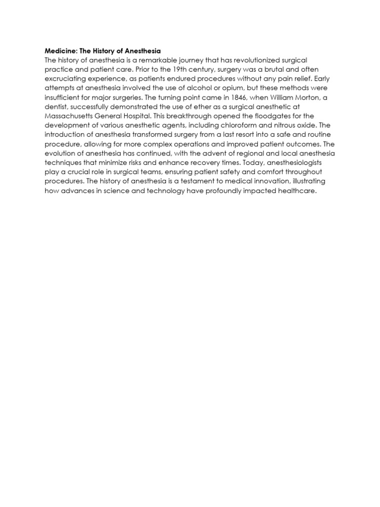History of Anesthesia Timeline | PDF