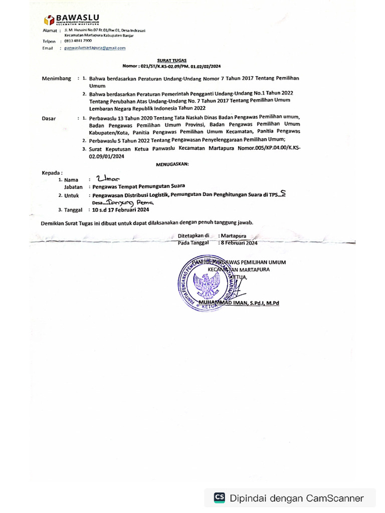 Surat Tugas Pengawas Tps | PDF