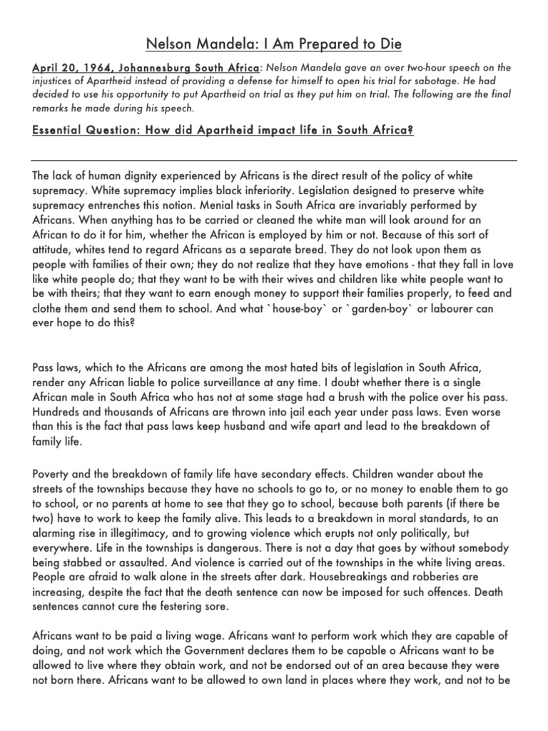 Nelson Mandela Trial Speech | PDF | Justice | Crime & Violence