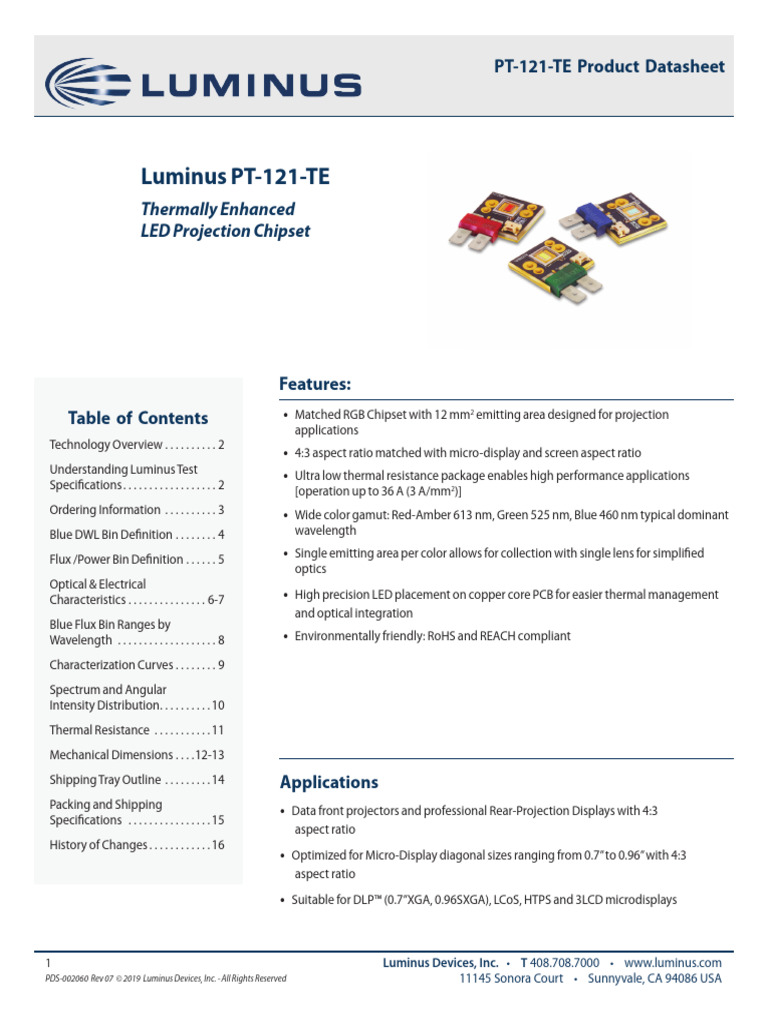 Luminus PT 121 Datasheet 1512139 | PDF | Light Emitting Diode ...