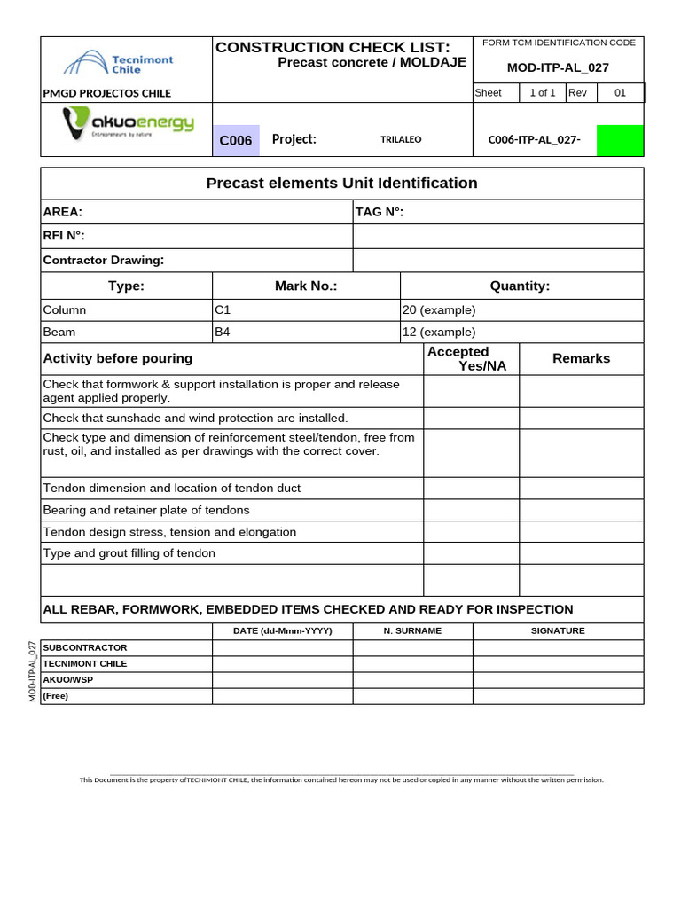 MOD-ITP-AL - 027 - Inspection Report Precast Concrete - MOLDAJE - Rev01 ...