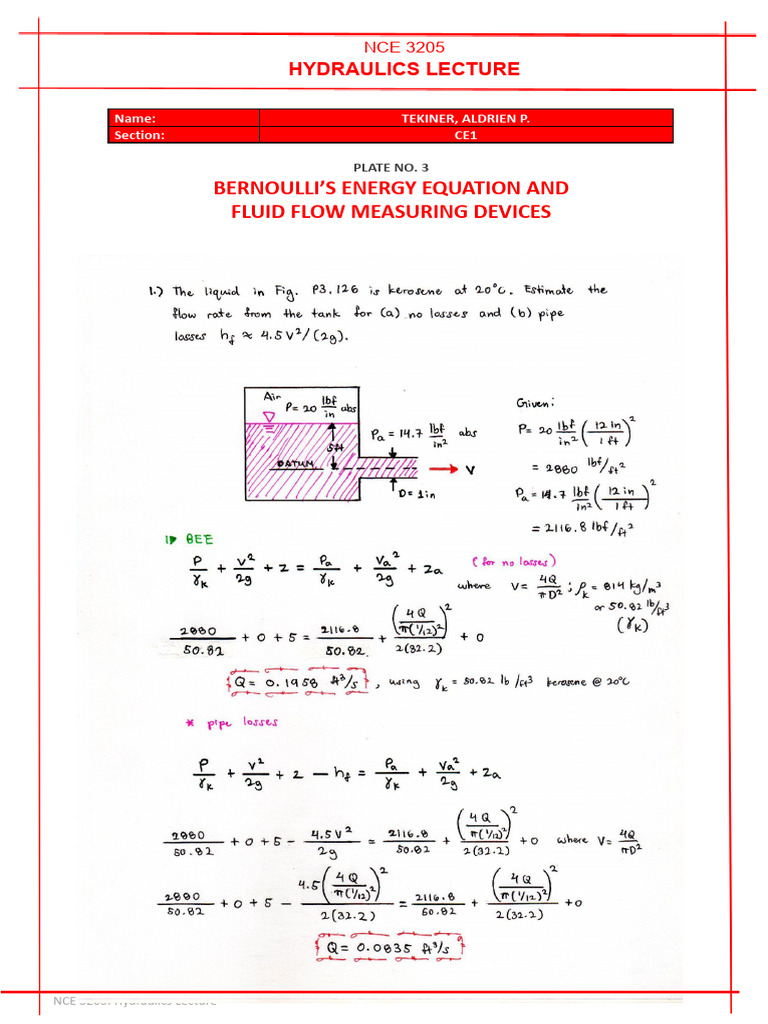 Plate No. 3 TEKINER CE1 | PDF | Hydraulics | Mechanical Engineering