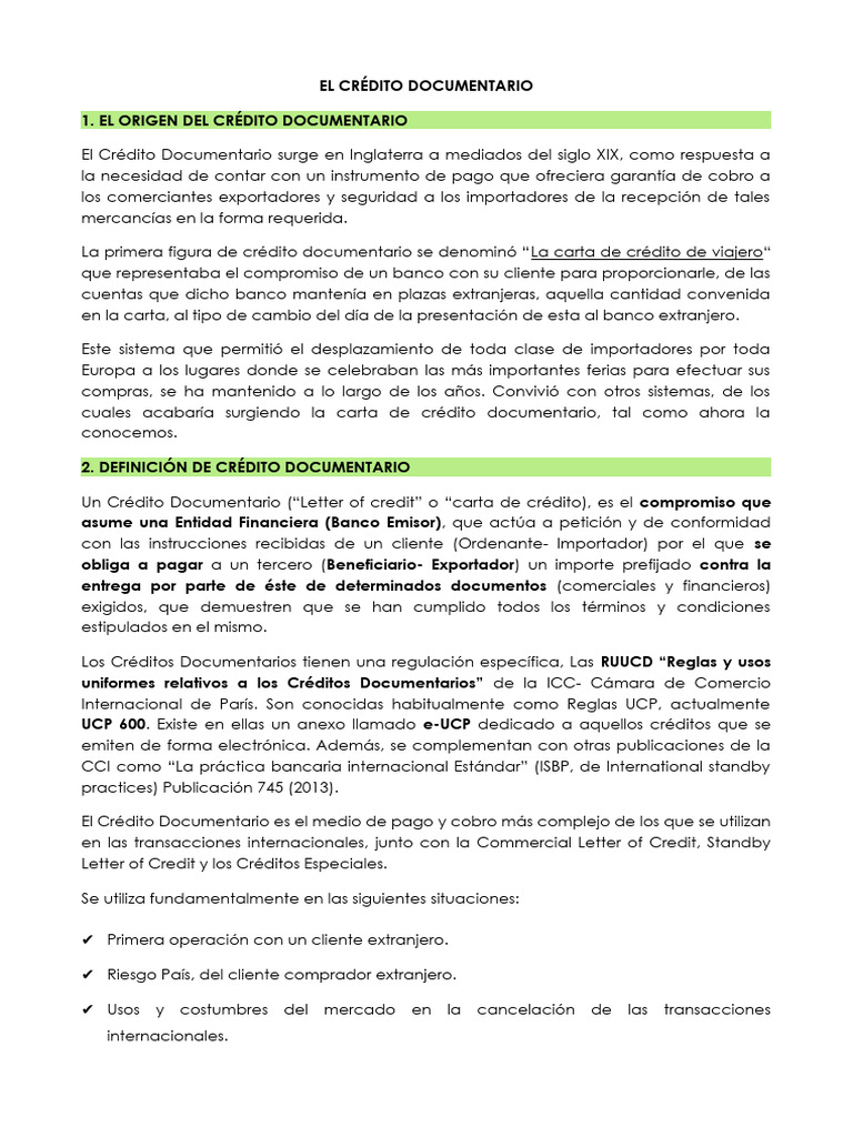 Crédito Documentario: Origen y Uso | PDF | Carta de crédito | Bancos