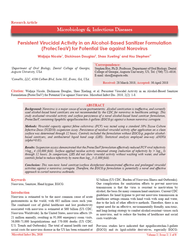 Persistent Virucidal Activity in An Alcoholbased Sanitizer Formulation ... Persistent Virucidal Activity in An Alcoholbased Sanitizer Formulation ...