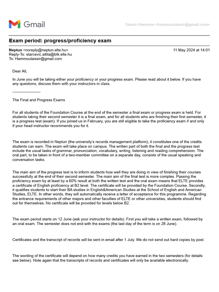 Exam Period: Progress/proficiency Exam | PDF | English Language ...