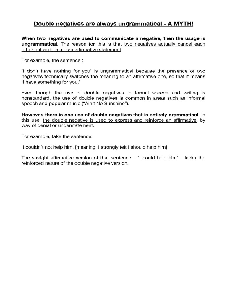 Double Negatives: A Grammatical Myth | PDF | Language Arts & Discipline