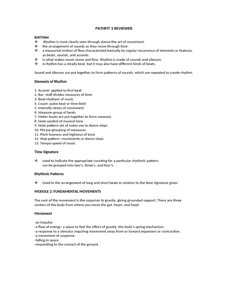 Pathfit 3 Reviewer | PDF | Dances | Rhythm