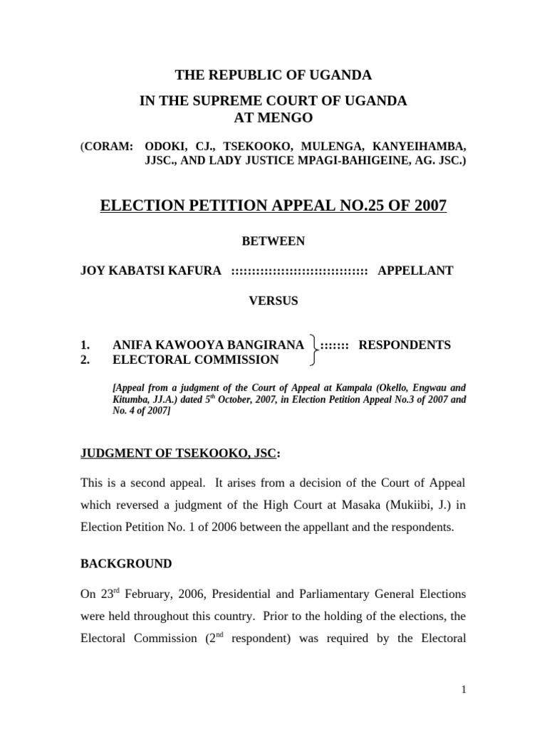 Joy Kabatsi Kafura Vs Anifa Kawooya Bangirana & Electoral Commission ...