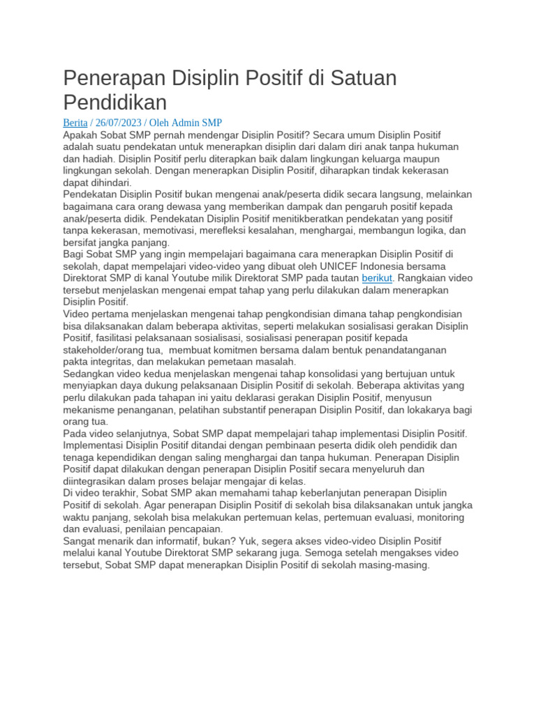 Penerapan Disiplin Positif Di Satuan Pendidikan | PDF | Bisnis