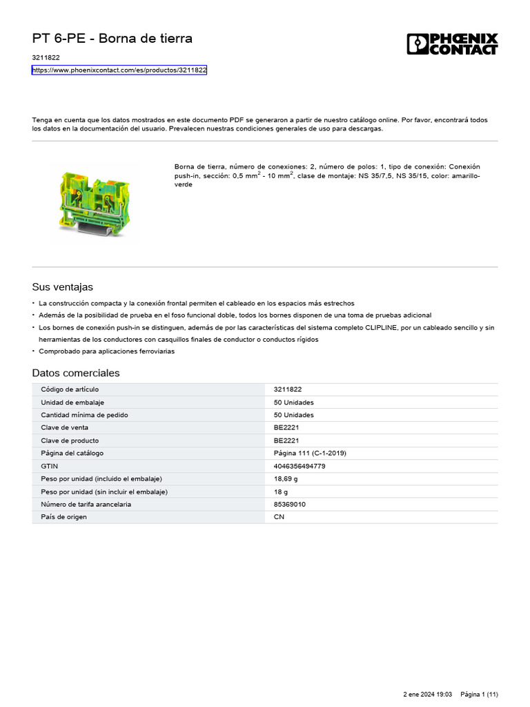 Datasheet Borne de Tierra PHOENIX CONTACT 3211822 | PDF | Ingeniería de ...