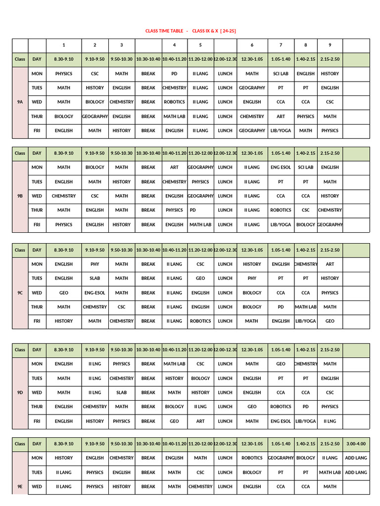 Class Time Table - Class Ix & X (24-25) | PDF | Physical Sciences | Natural Sciences