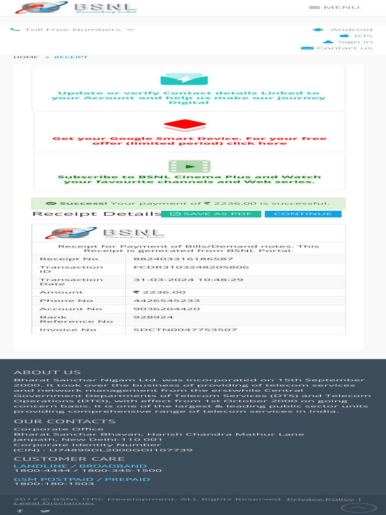 Receipt Details BSNL Portal | PDF | Business | Finance & Money Management