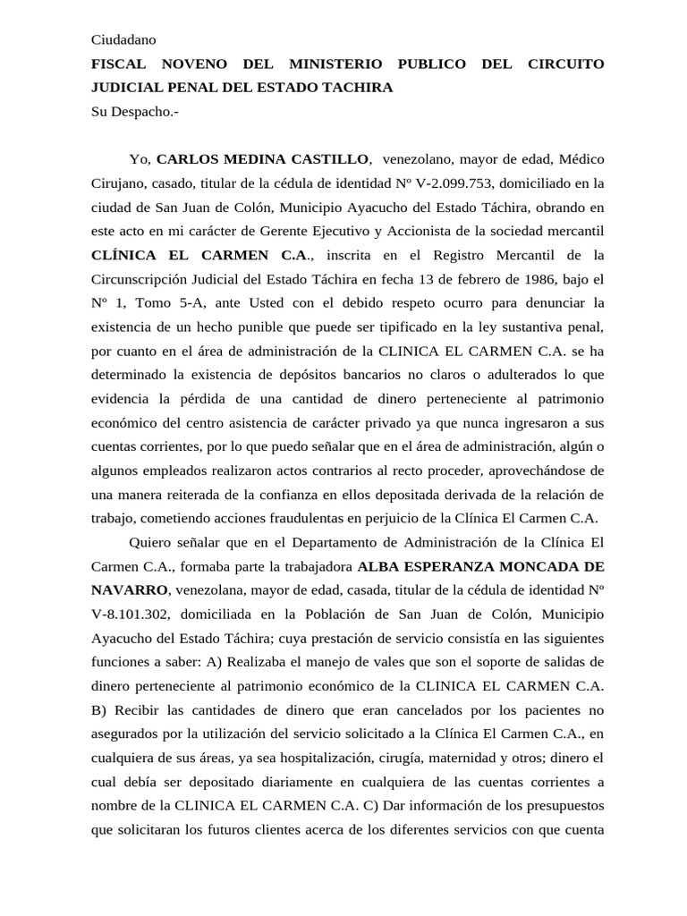 Fraude en Clínica El Carmen C.A. | PDF | Dinero | Documento de identidad