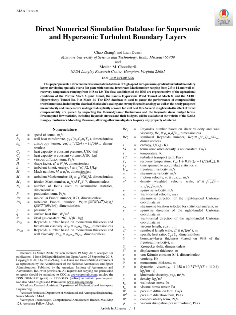 ZHANG (2018) - DNS Database | PDF | Boundary Layer | Hypersonic Speed