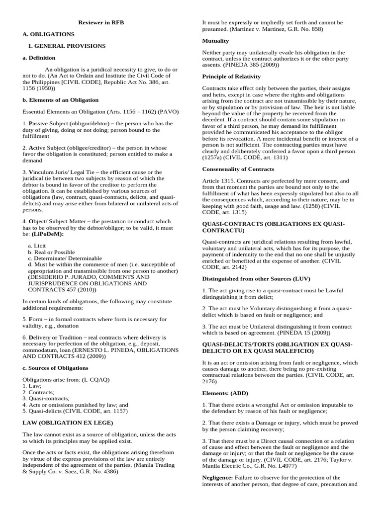 Reviewer in RFB | PDF | Law Of Obligations | Negligence