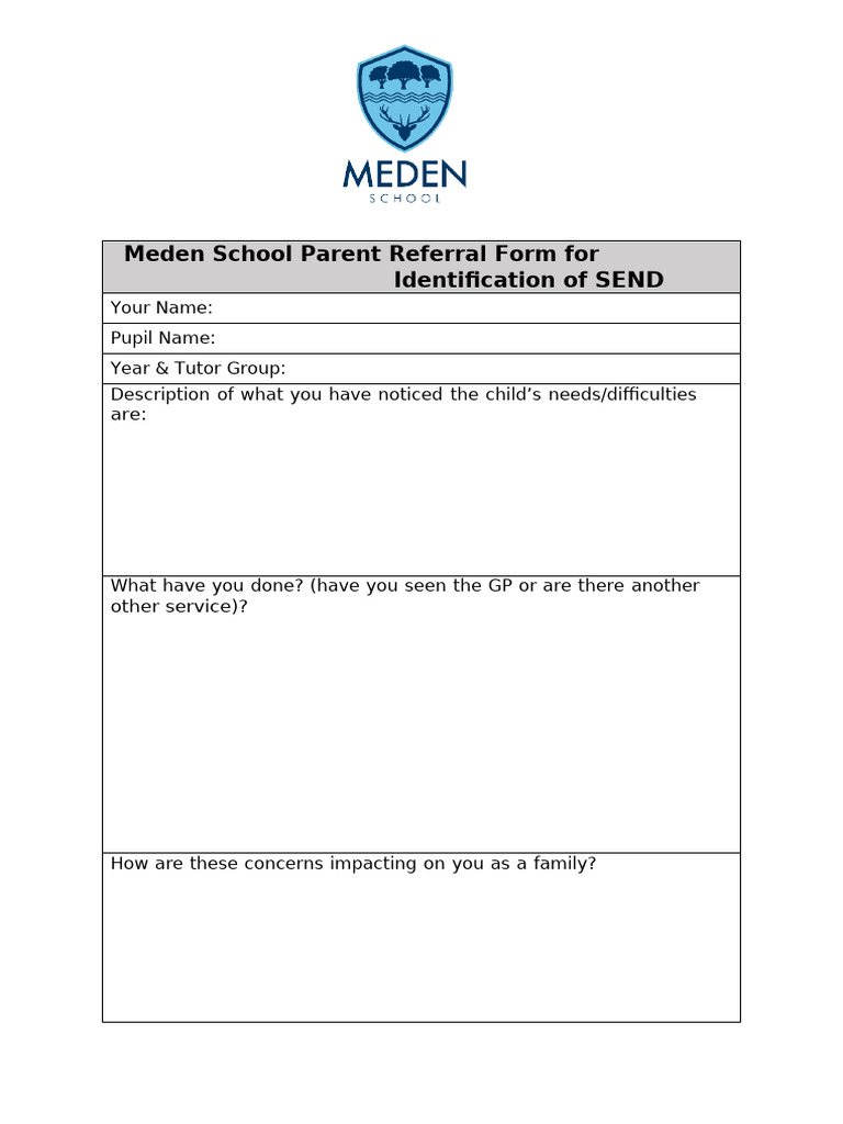 Meden School SEND Referral Form | PDF | Wellness