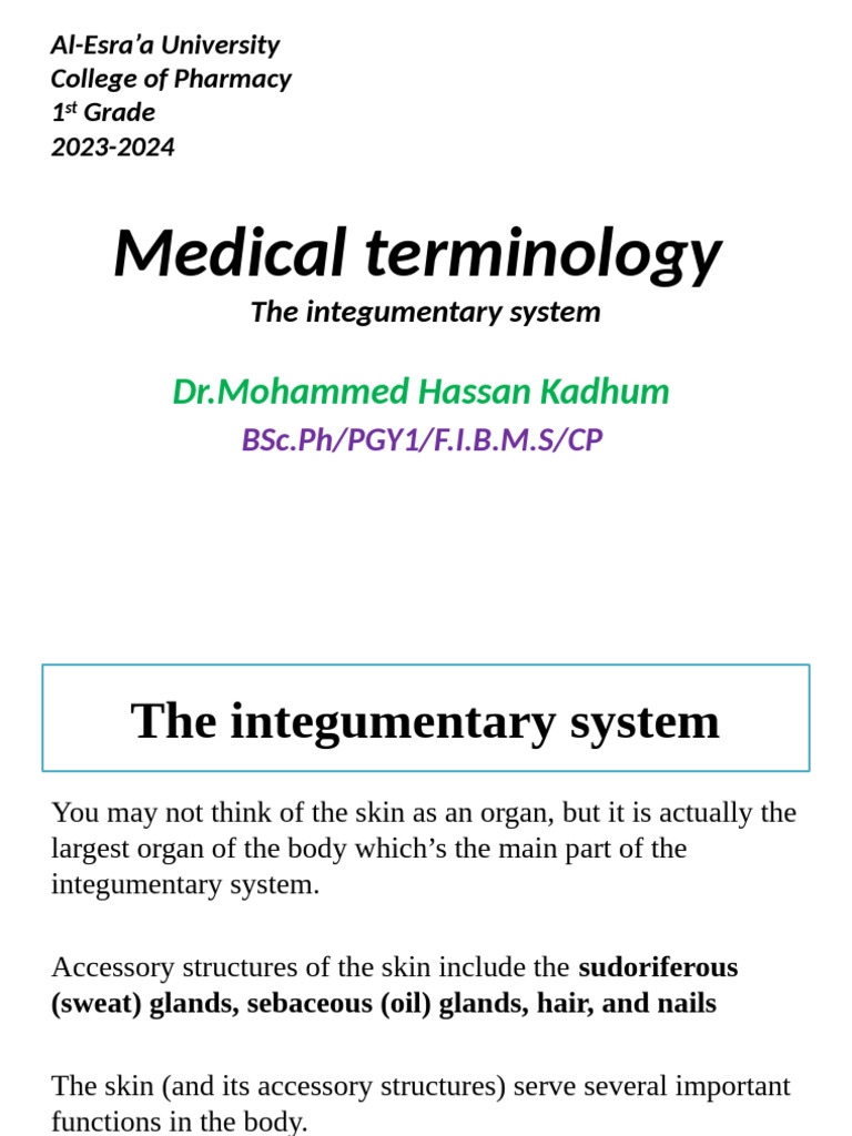 Medical Terminology Lec 5 2024-1-18 | PDF | Perspiration ...