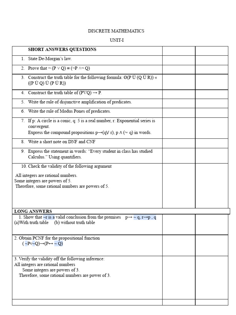 Discrete Mathematics Question Bank | PDF | Mathematics | Mathematical ...