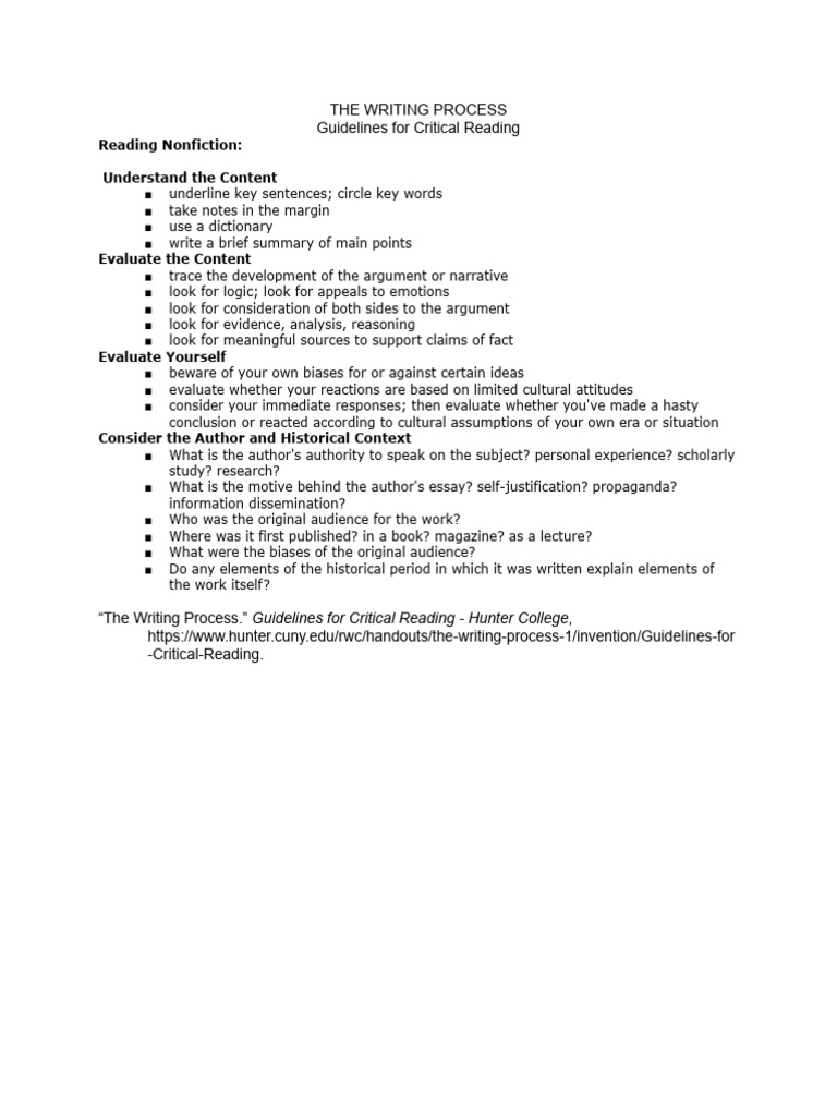 Handout - Guidelines For Critical Reading | PDF