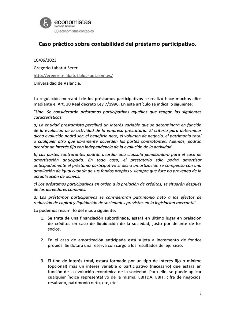 Caso Practivo Prestamo Participativo | PDF