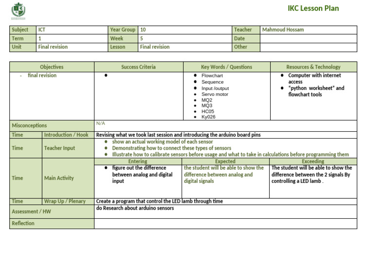 W6 Y10 - ICT Weekly Lesson Plan | PDF | Computing | Electronics