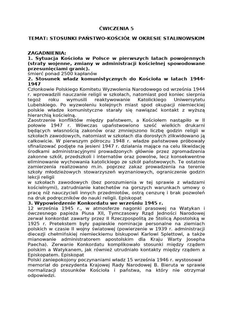 Stosunki Państwo-Kościół W Okresie Stalinowskim | PDF