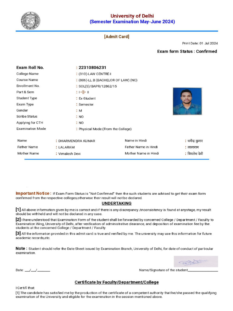 LLB Admit Card 2024 | PDF | Qualifications | Vocational Education