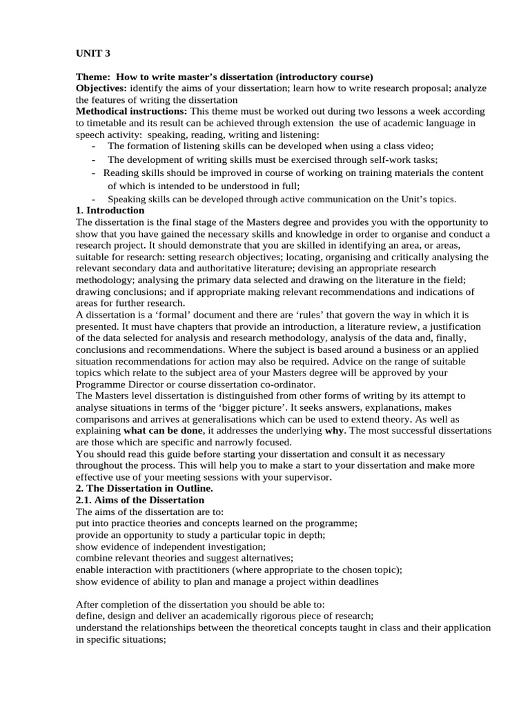 UNIT 3 Dissertation Structure | PDF | Methodology | Thesis