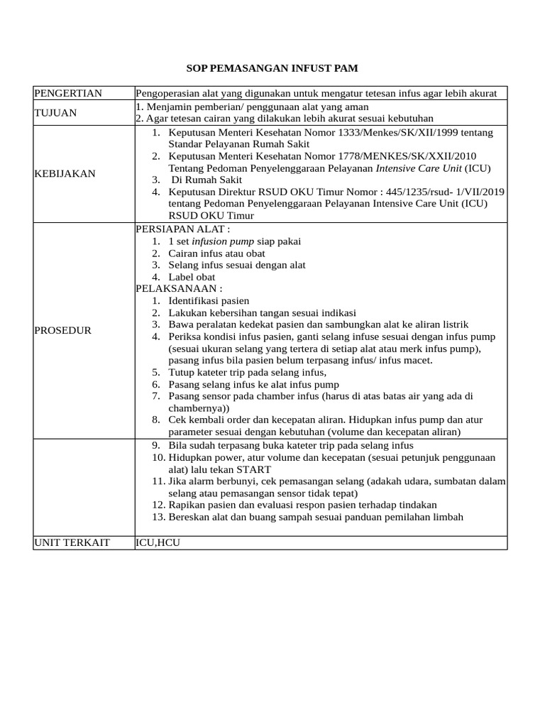 SOP Infus Pump di ICU dan HCU | PDF | Sains & Matematika