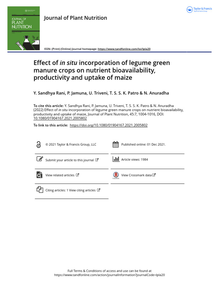 In Situ Green Manuring for Maize Yield | PDF | Soil | Fertilizer