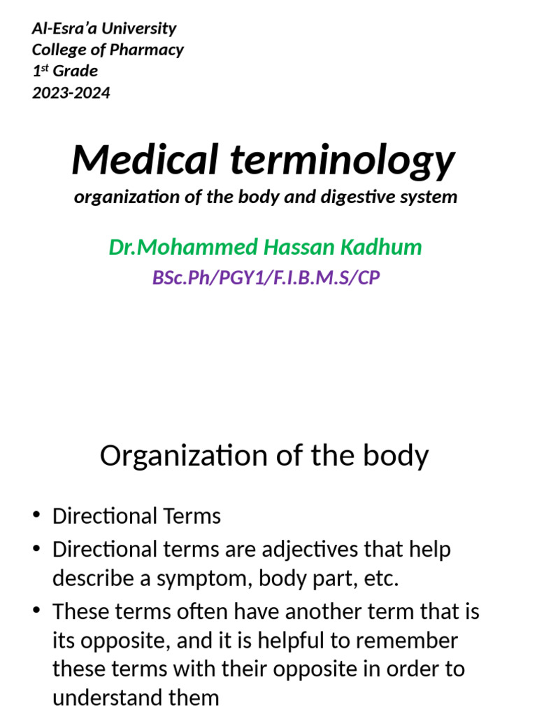 Medical Terminology Lec 2 2023-12-2 | PDF | Human Digestive System ...