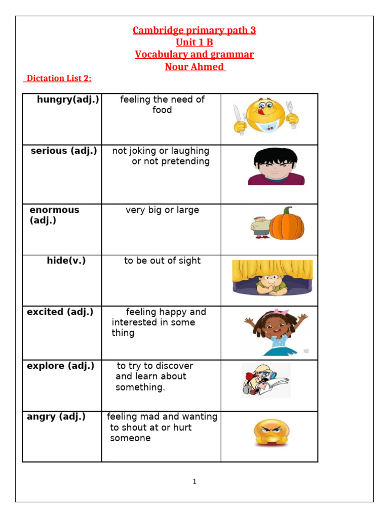 Cambridge Primary Path 3 - Unit 1B - Vocabulary and Grammar | PDF ...