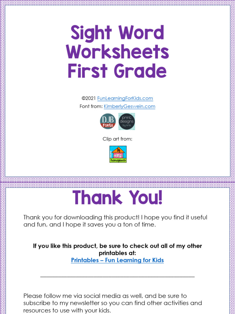 First Grade Sight Word Worksheets | PDF