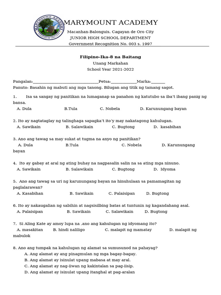 Fil 8 1ST QT Final | PDF