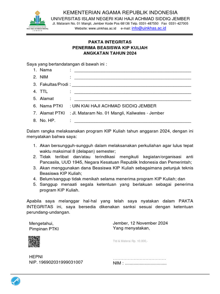 Pakta Integritas Kip | PDF