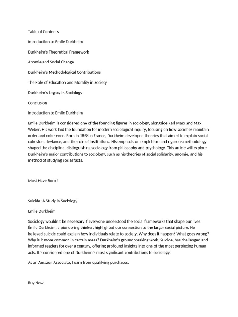 Table of Conten-WPS Office | PDF | Émile Durkheim | Sociology