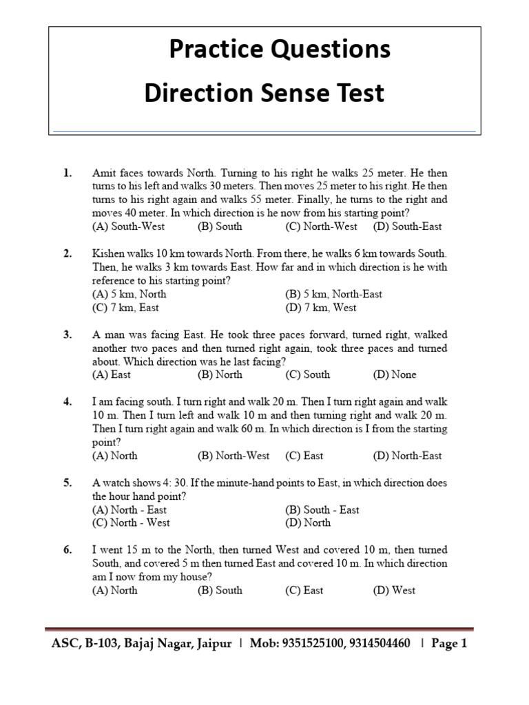 CAF LR Direction Sense Test Questions | PDF | Space | Navigation