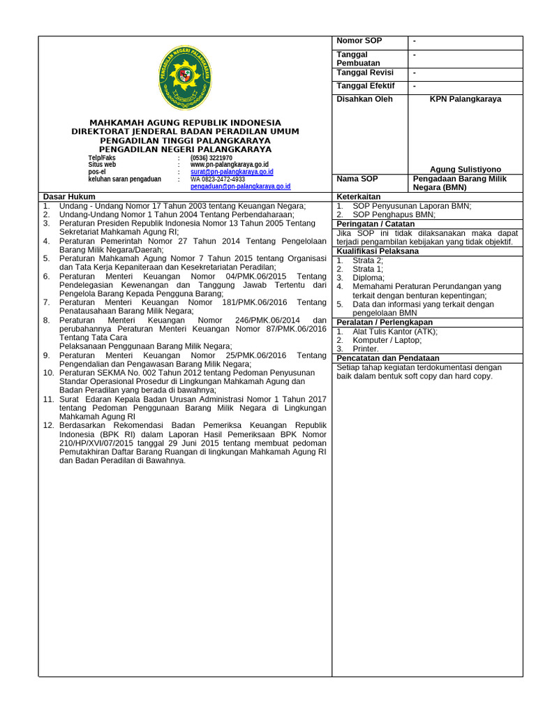 Draft SOP Pengadaan Barang Milik Negara (BMN) | PDF | Pengelolaan Keuangan & Uang