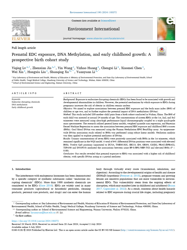Prenatal EDCs and Childhood Obesity Risks | PDF | Regression Analysis ...