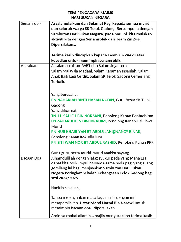 TEKS PENGACARA MAJLIS HARI SUKAN NEGARAdocx | PDF