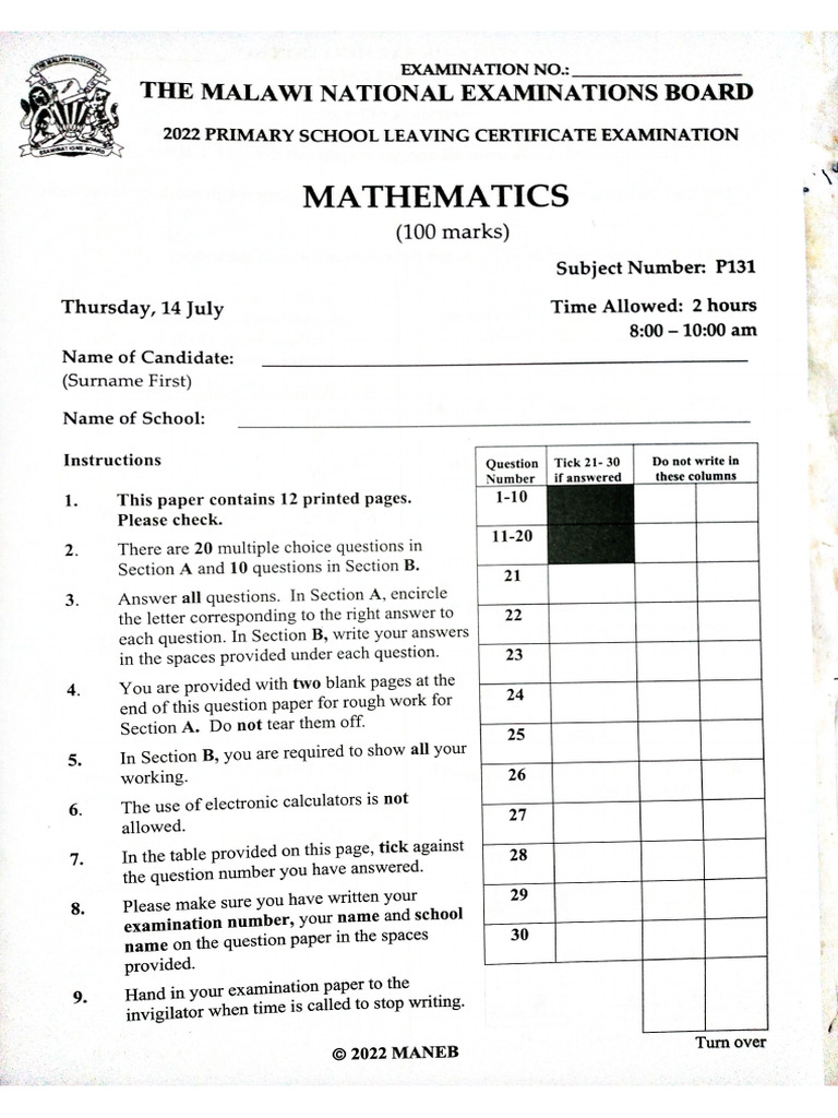2022 Primary Mathematics | PDF