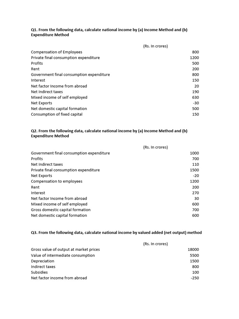 Numericals Worksheet For Module 2 | PDF | Consumption Of Fixed Capital | Measures Of National ...
